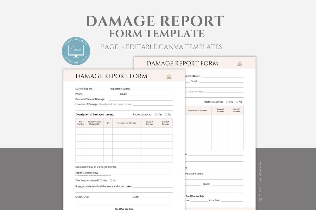 Editable Damage Report Form Template, Incident Report Form, Small ...