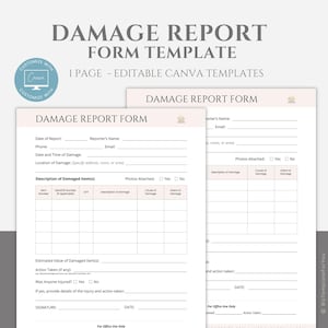 Editable Damage Report Form Template, Incident Report Form, Small ...