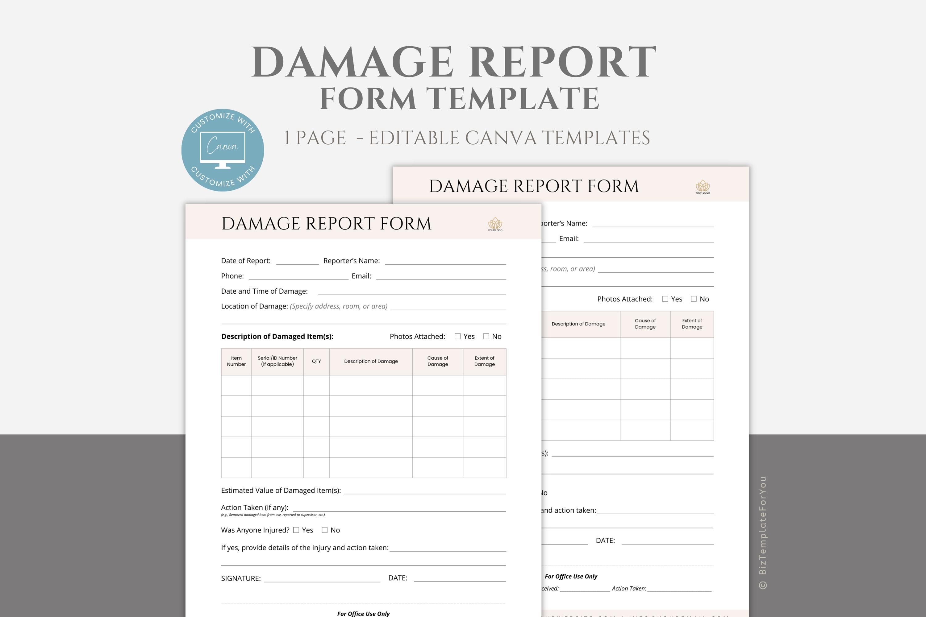 Editable Damage Report Form Template, Incident Report Form, Small ...