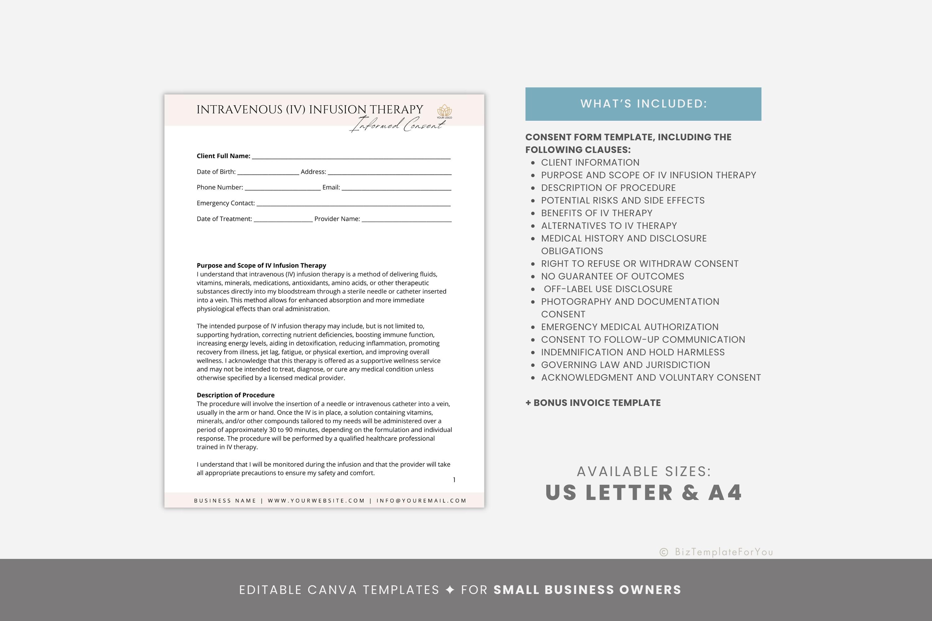Editable IV Infusion Consent Form Template, IV Infusion Therapy ...
