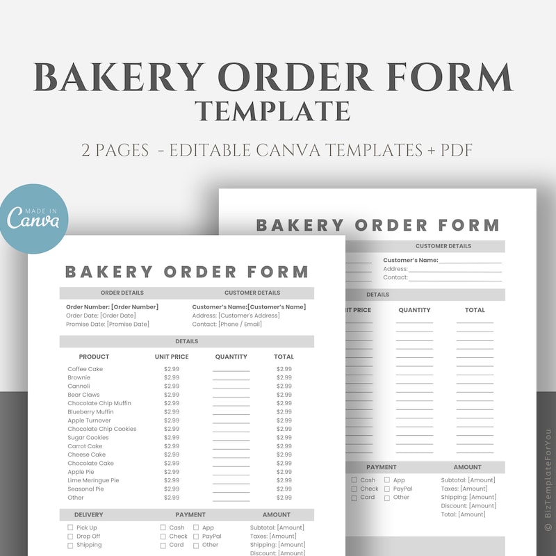 Bakery Order Form - Etsy