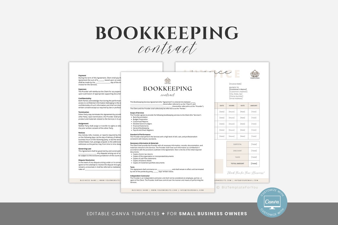 Editable Bookkeeping Services Agreement Template, Freelance Bookkeeper ...