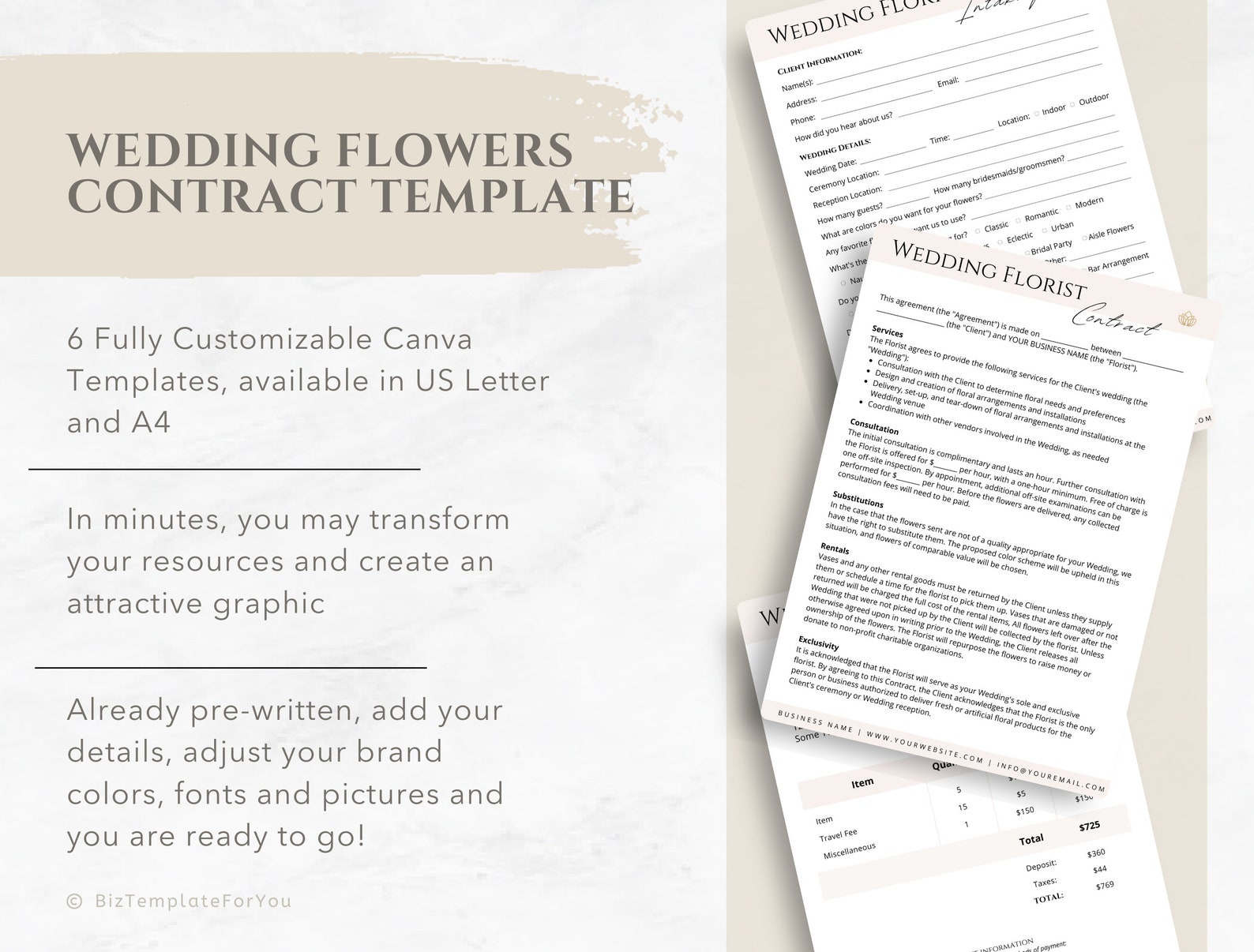 Editable Wedding Florist Contract Template Flower - Etsy