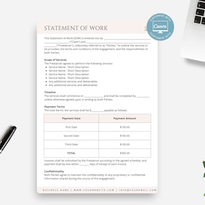 Editable Statement of Work Template, Scope of Work, Freelancer SOW ...