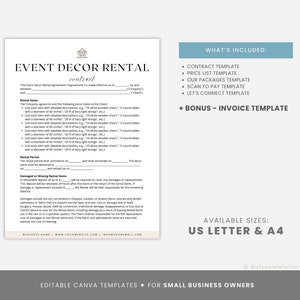 Editable Event Decor Rental Forms Bundle, Party Equipment Rental ...