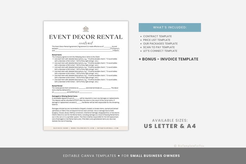 Editable Event Decor Rental Forms Bundle, Party Equipment Rental ...
