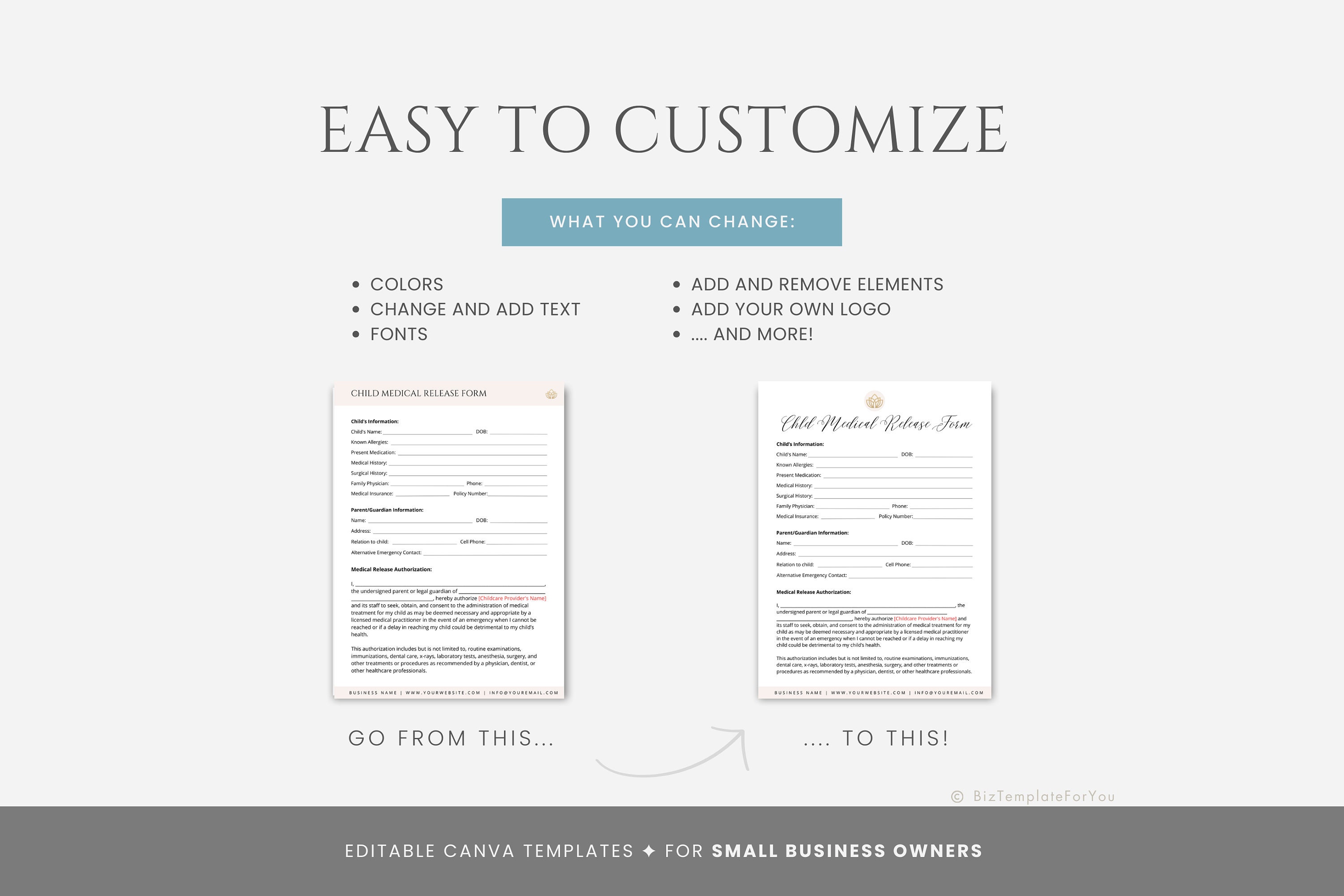 Editable Child Medical Release Form for Childcare Service Providers ...