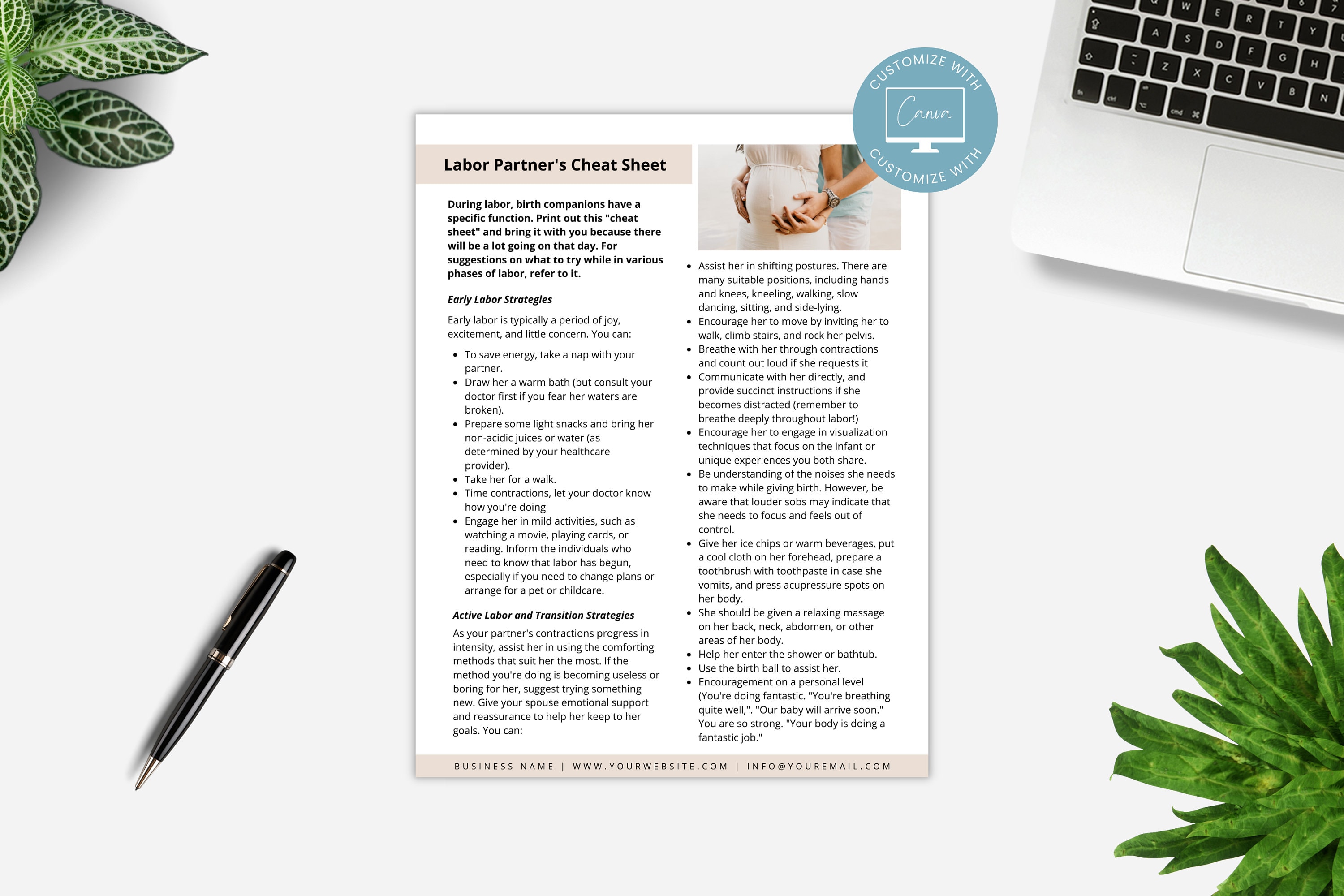 Editable Labor Partner Cheat Sheet Template, Birth Partner Info Sheet ...