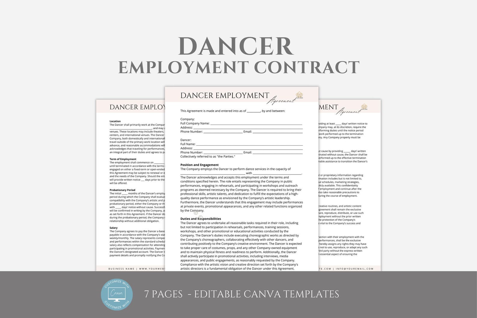 Editable Dancer Contract Template, Dancer Employment Agreement ...