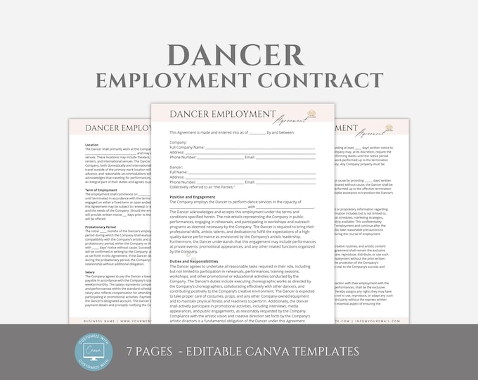 Editable Dancer Contract Template, Dancer Employment Agreement ...