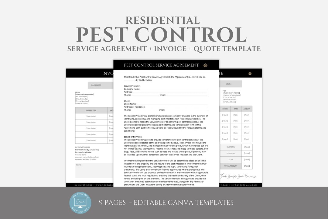 Editable Residential Pest Control Contract Template, Pest Management ...