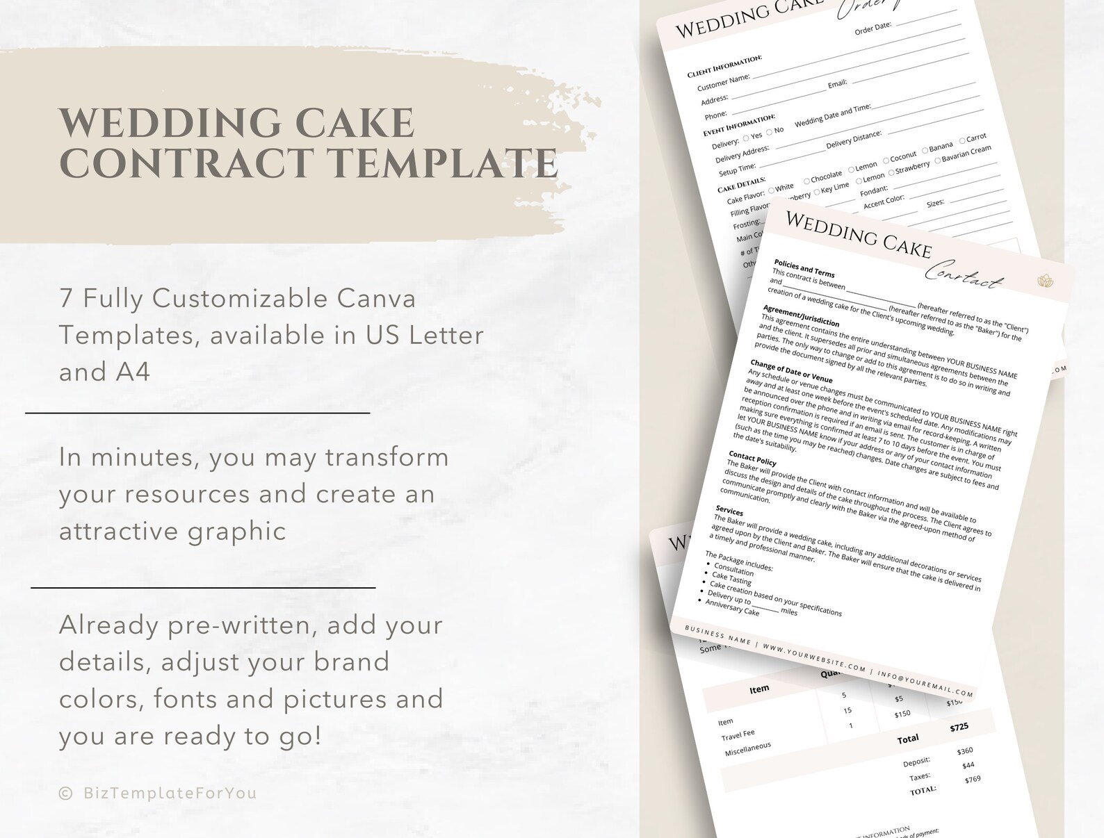 Editable Wedding Cake Contract Template Wedding Cake Order - Etsy