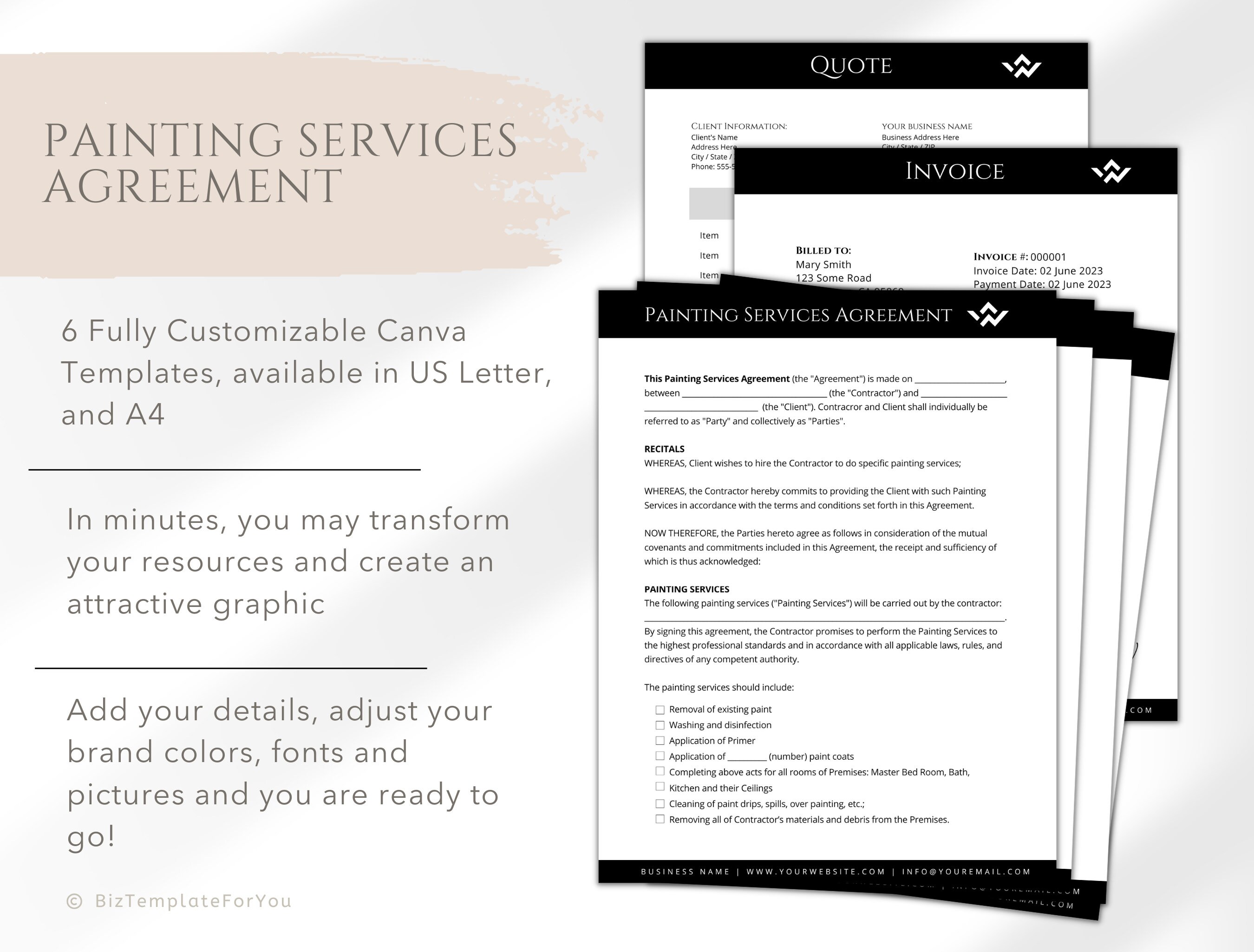 Editable Painting Contract Template Professional Painting - Etsy