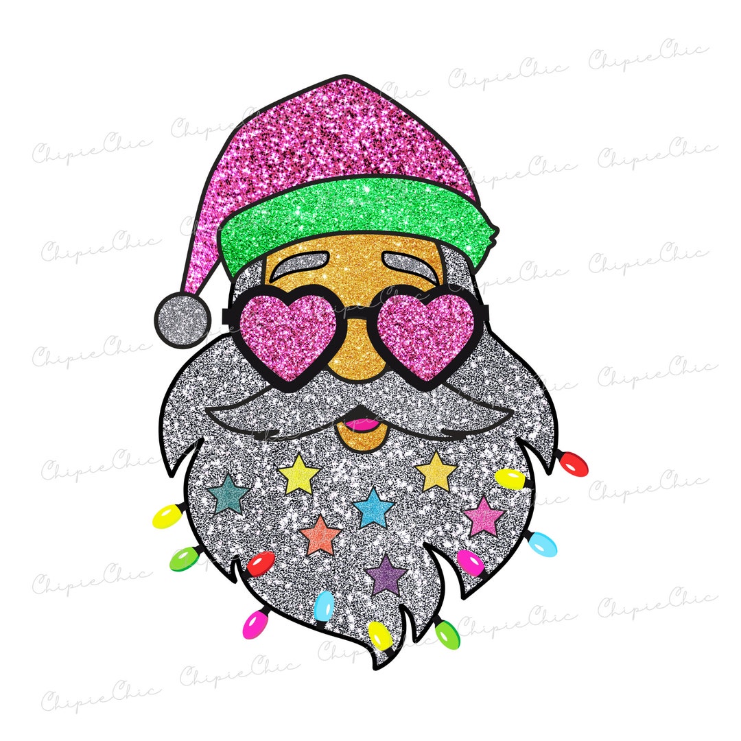 Pink Santa Sparkly Glitter Christmas Png, Santa With Sunglasses Png ...