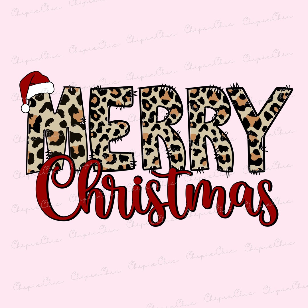 Leopard Print Merry Christmas Png, Merry Christmas With Santa Hat ...
