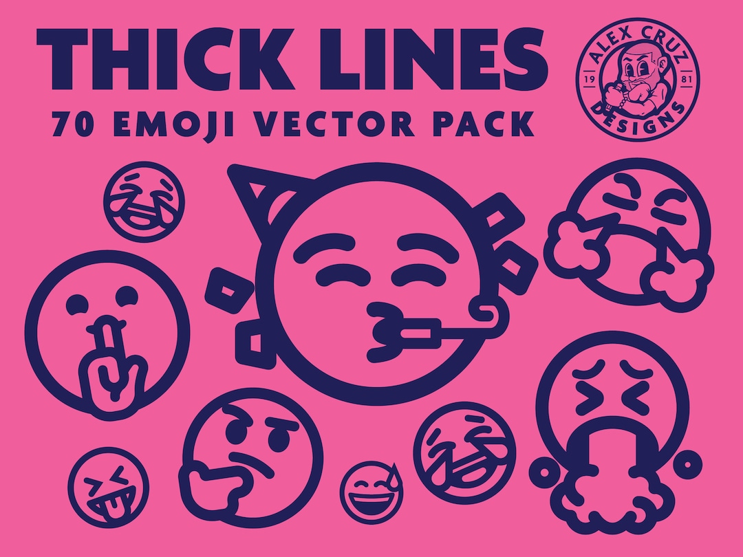 Thick Lines 70 Emoji Vector Pack - Etsy