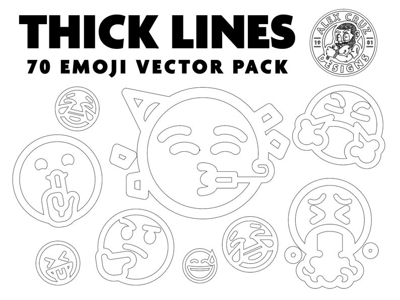 Thick Lines 70 Emoji Vector Pack - Etsy