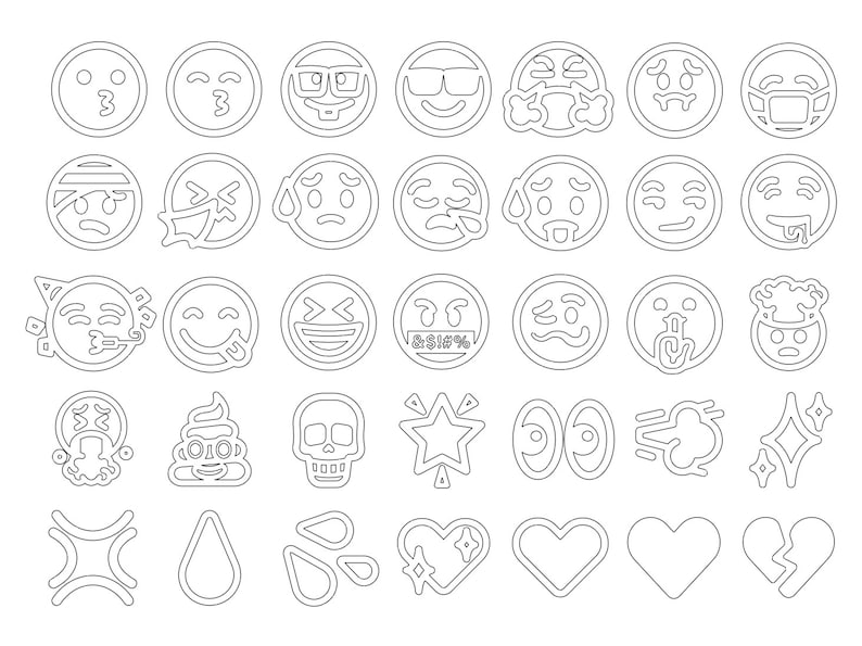 Thick Lines 70 Emoji Vector Pack - Etsy