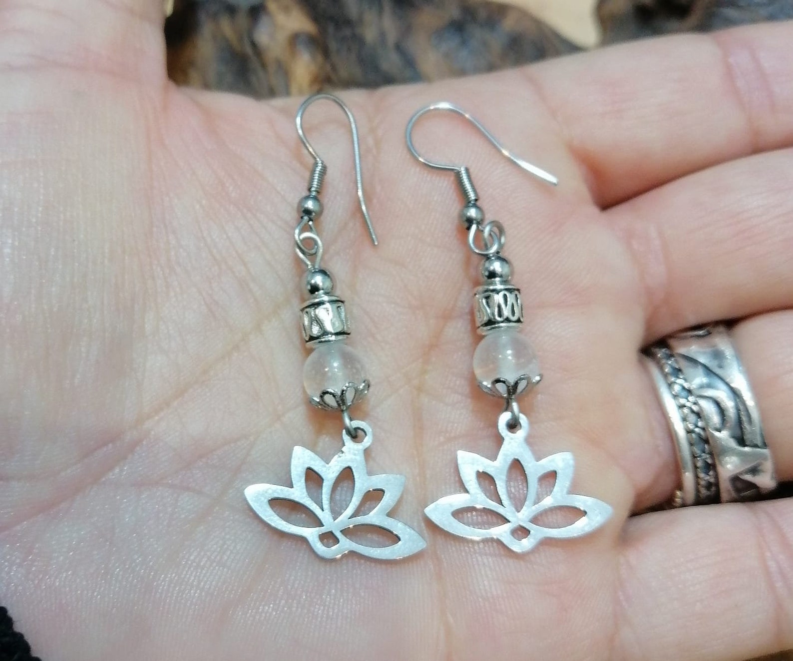 Selenite and Lotus Flower Earrings, Symbol of Purity, Stone of Angels 6 ...