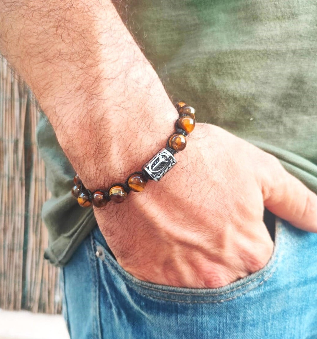 Tiger Eye Bracelet With Algiz Rune, Viking Amulet, Celtic Runes ...