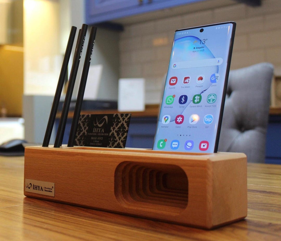 Original Beech Wood Phone Stand and Organiser, Office and Home Work ...