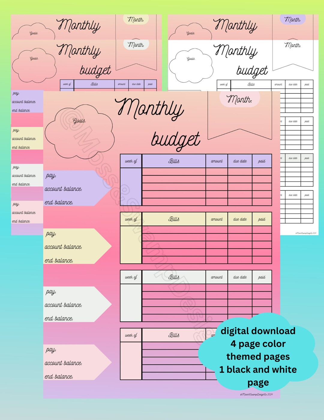 Monthly Budget Digital Download - Etsy