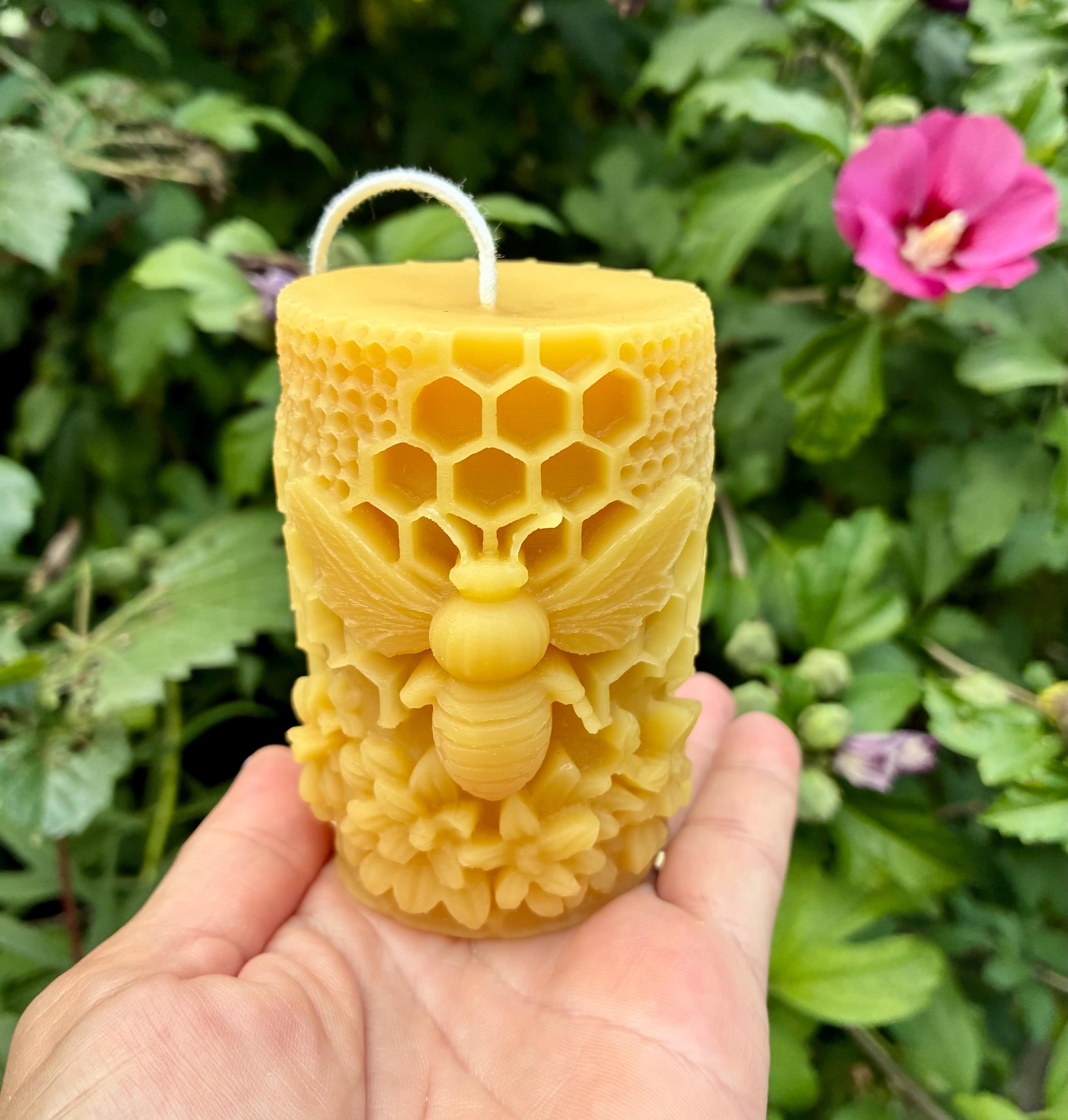Queen Bee on the Honeycomb Pure Beeswax Pillar Candle - Etsy