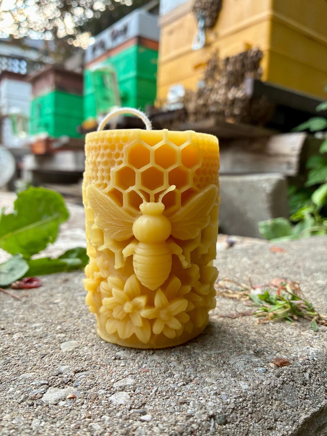 Queen Bee on the Honeycomb Pure Beeswax Pillar Candle - Etsy