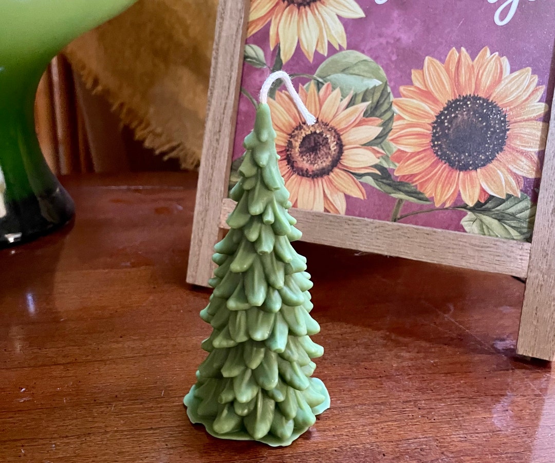 Beeswax Christmas Tree Candle: Handmade Evergreen Decor - Etsy