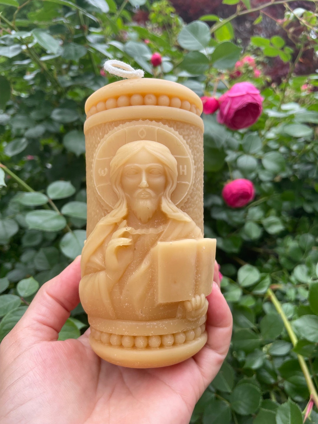 Christ Pantocrator Beeswax Pillar Candle; Handmade; Orthodox ...