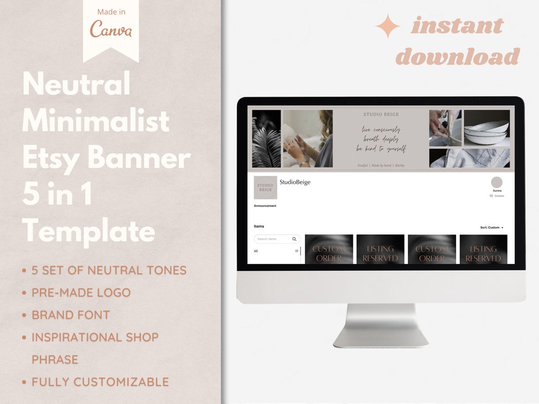 Etsy Shop Cover Photo Canva Template | Neutral Minimalist Banner | DIY ...