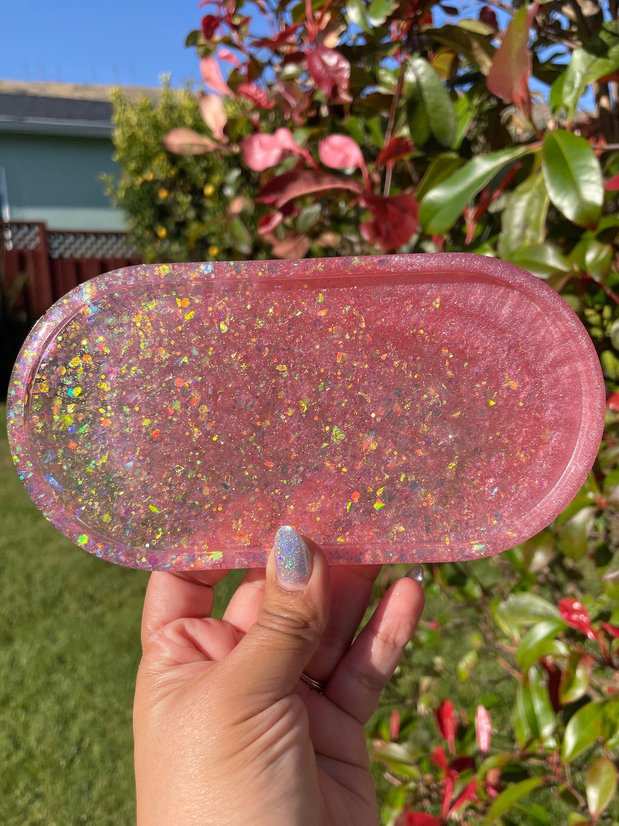 Pink Glitter Marble Resin Trinket Tray - Etsy