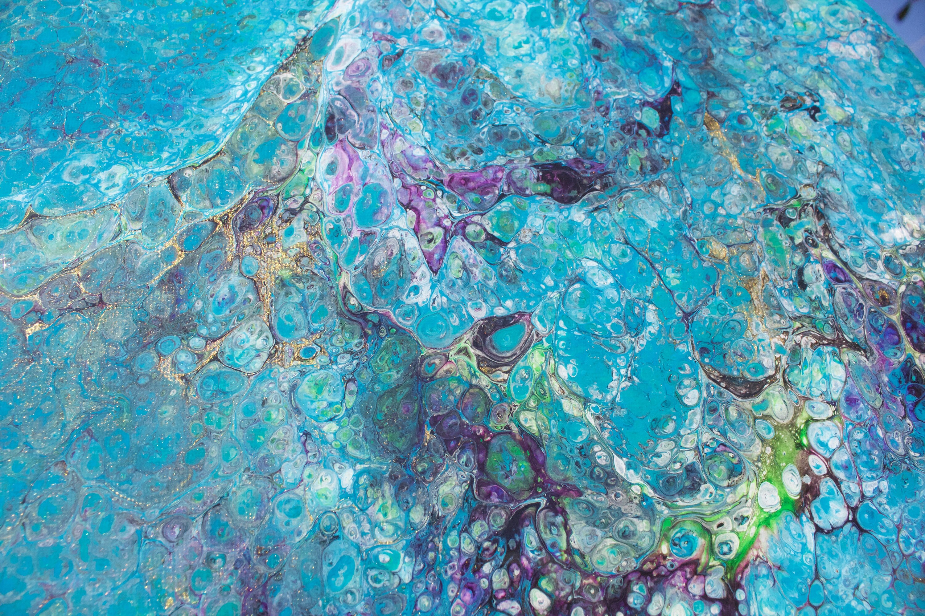Paint Pouring Art on 12" Canvas - BLUE CRUSH - Etsy