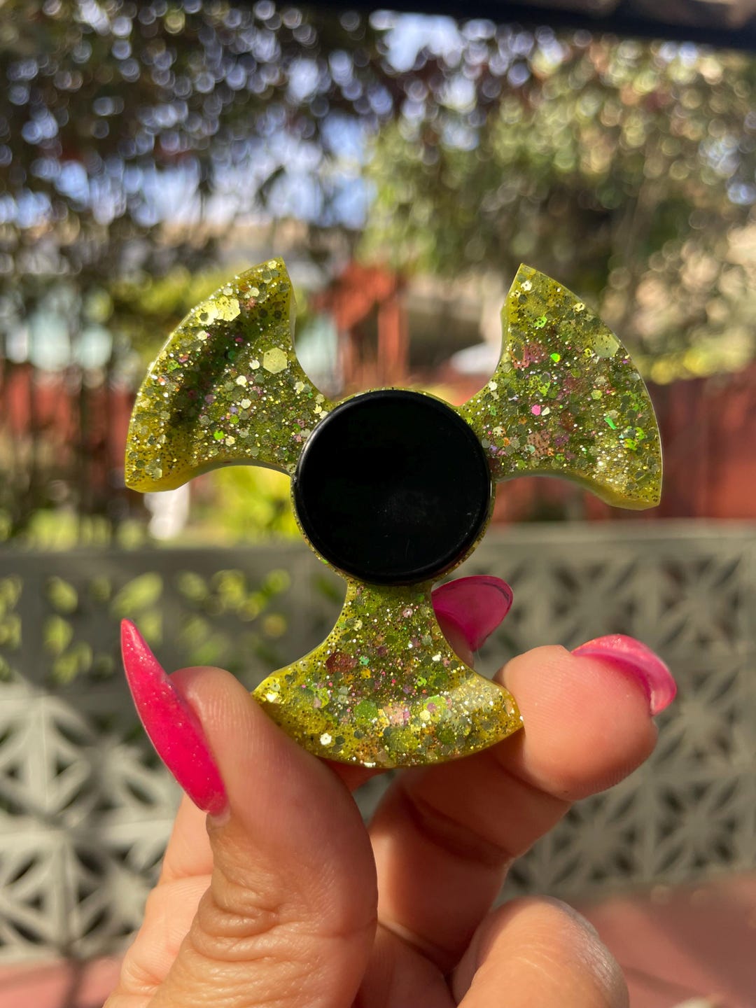 Yellow & Green With Glitter Tri-star Resin Fidget Spinner - Etsy