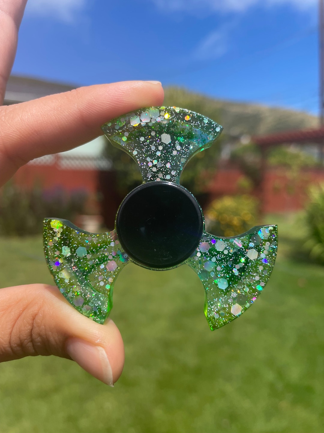 Clear/green Resin Fidget Spinner Resin Adhd Toy, Handmade Fidget ...
