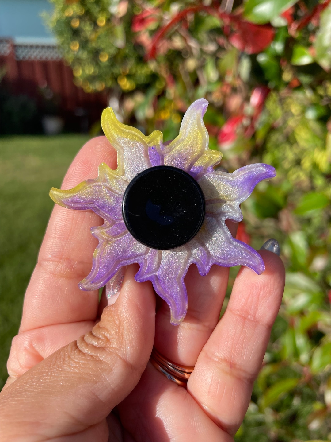 Purple Yellow Resin Sun Fidget Spinner Resin Adhd Toy, Handmade Fidget ...