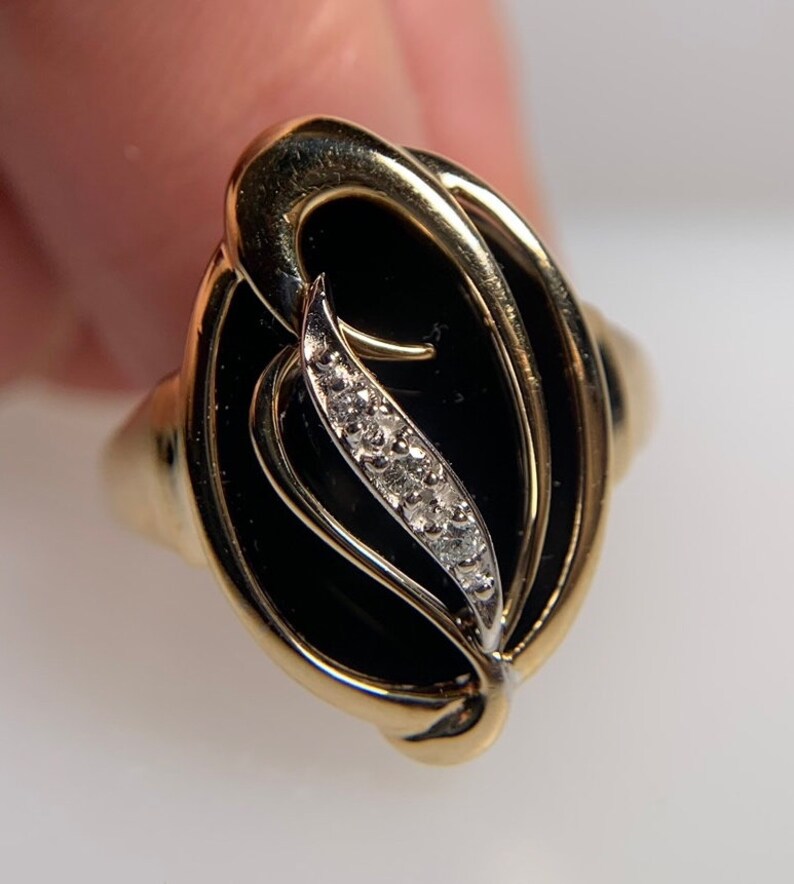 Vintage Siffari Onyx Diamond 10K Yellow Gold Cocktail Ring, Preowned ...