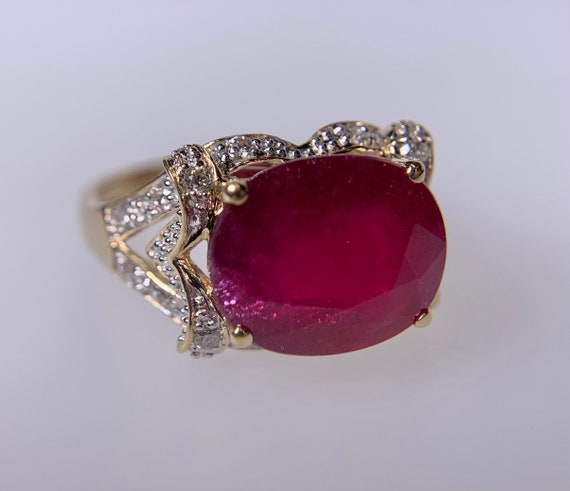 Treated Ruby + Diamonds 14K Yellow Gold Dress Ring, E… - Gem