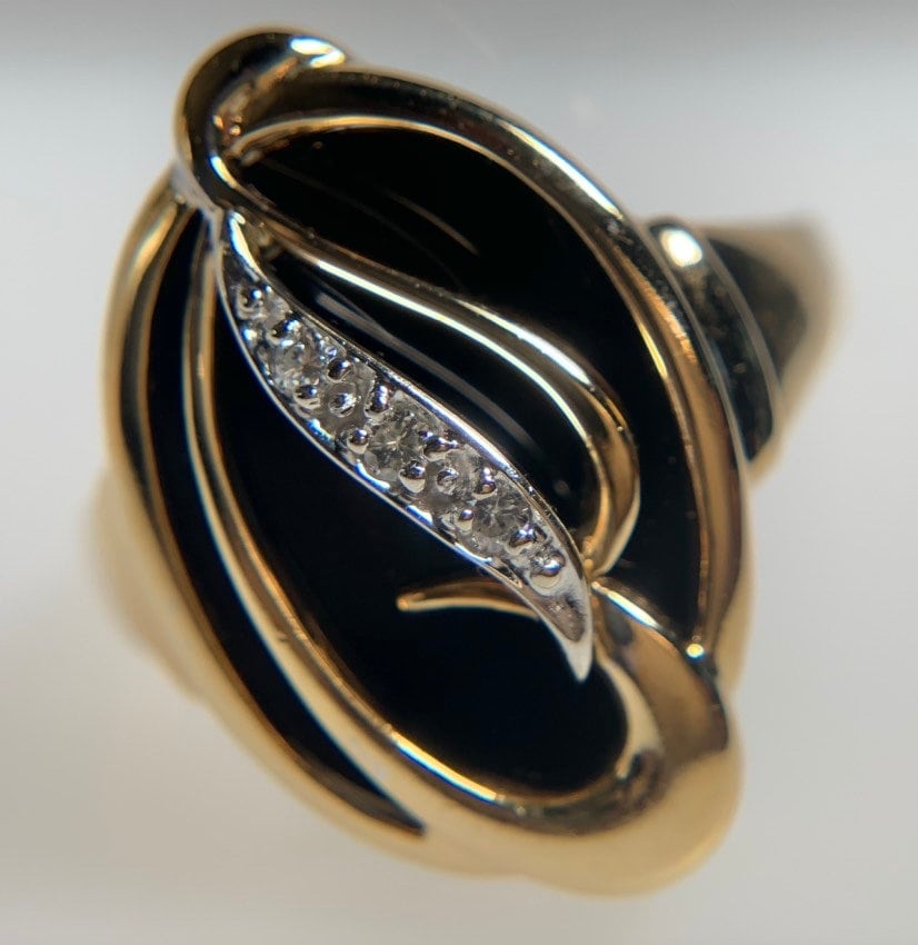 Vintage Siffari Onyx Diamond 10K Yellow Gold Cocktail Ring, Preowned ...