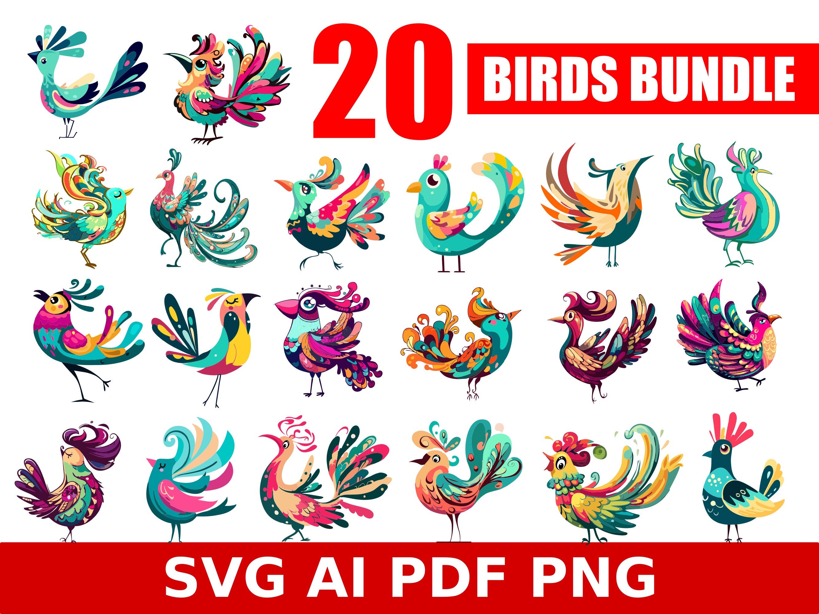 Birds Svg, Birds Svg Files, Birds Bundle, Birds Clipart Png, Retro ...
