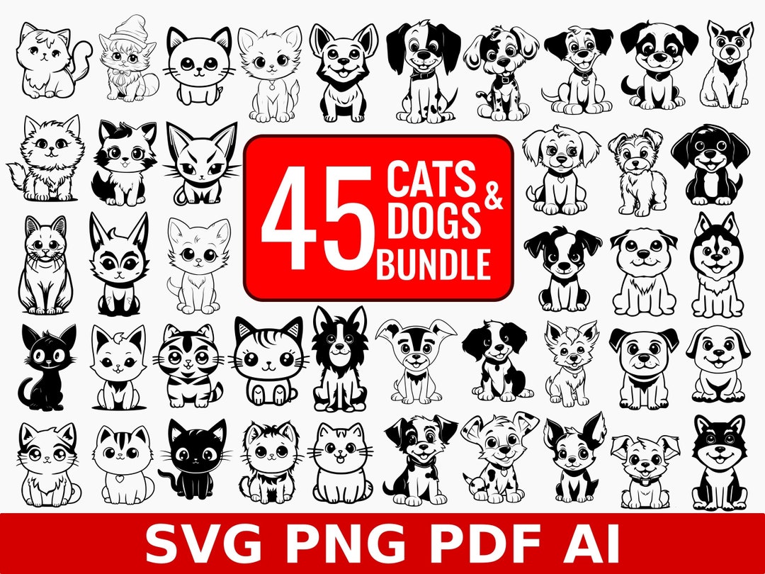 Cat and Dog Clipart Bundle | Pet Vector Graphics (svg, Png, Pdf, Ai) - Etsy