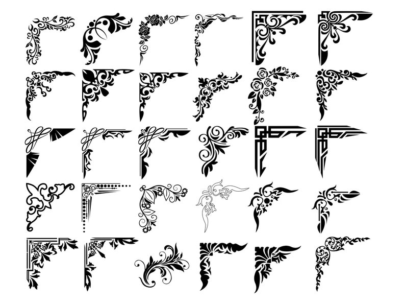 150 Vector Corners Elements SVG for Frames, Page Decoration Set 2 ...