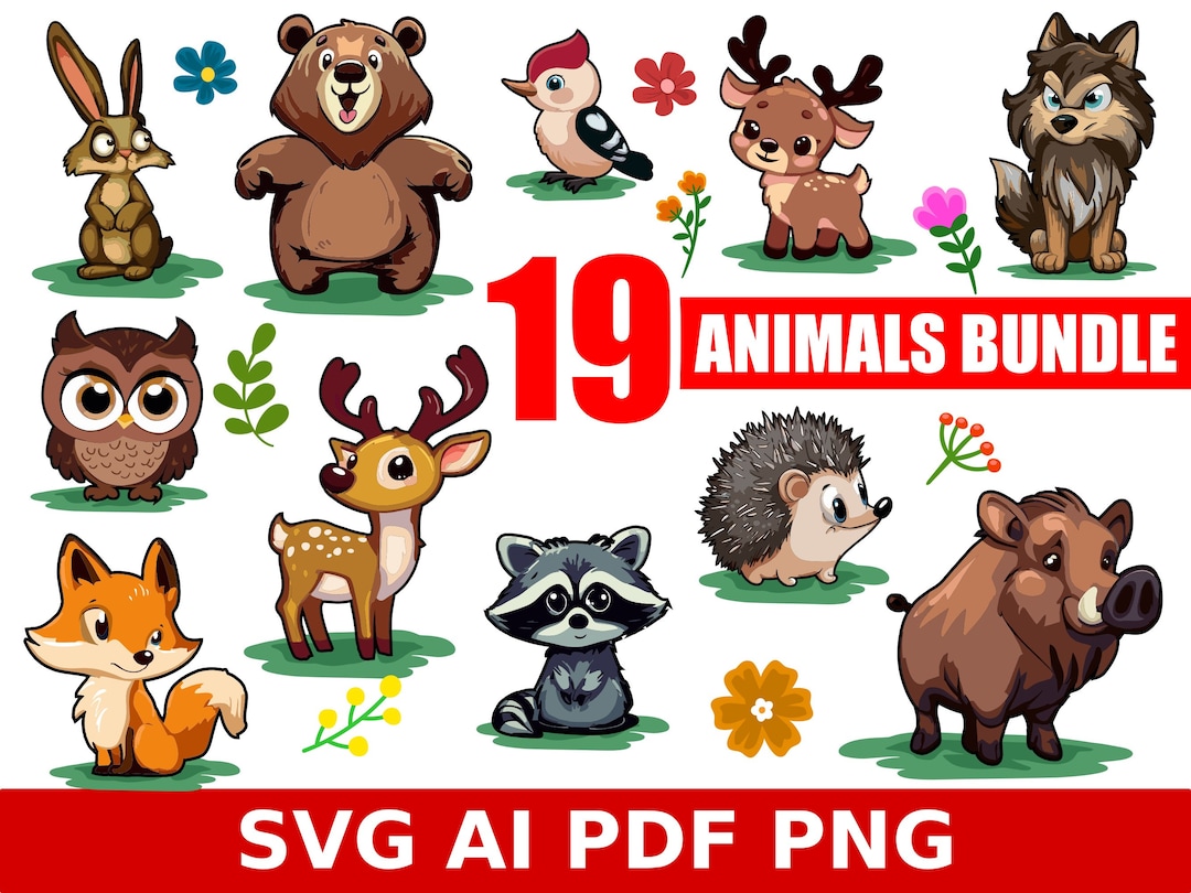 Animals Svg Files, Animals Bundle, Animals Clipart Png, Animals Vector ...