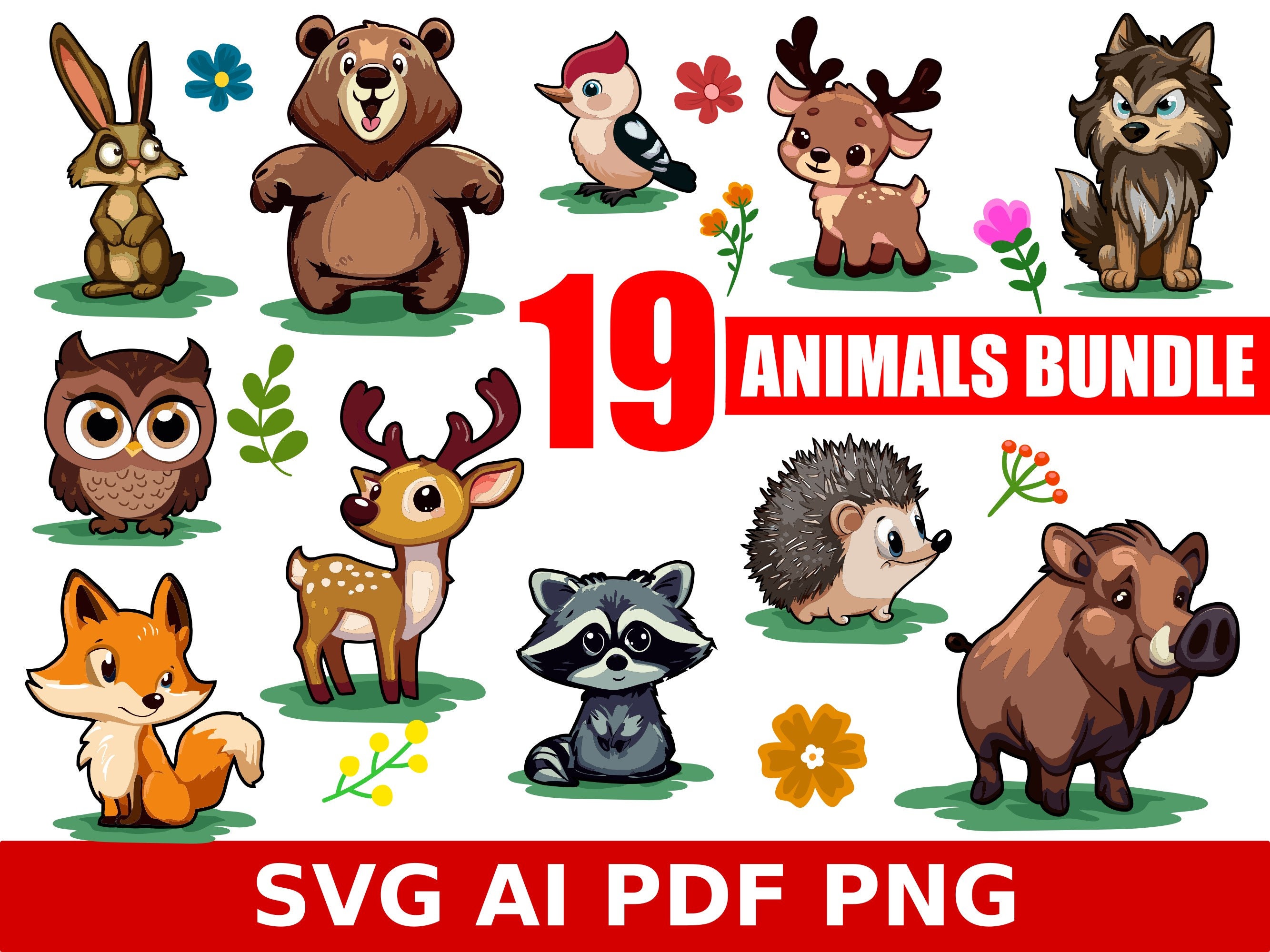 Animals Svg Files, Animals Bundle, Animals Clipart Png, Animals Vector ...