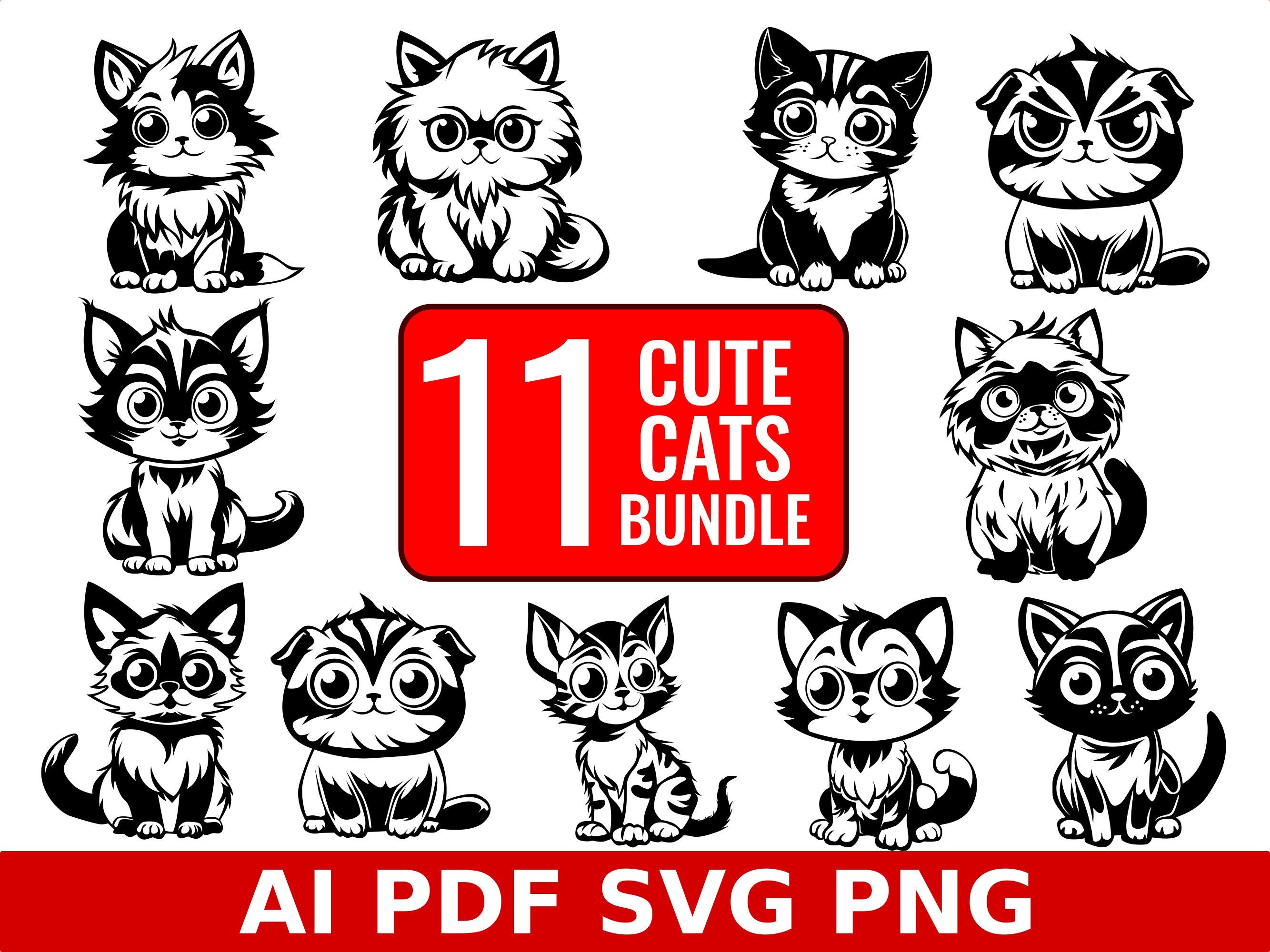 10 Cute Cats SVG PDF PNG Clipart Bundle, Cute Cats Vector, Cute Cats ...