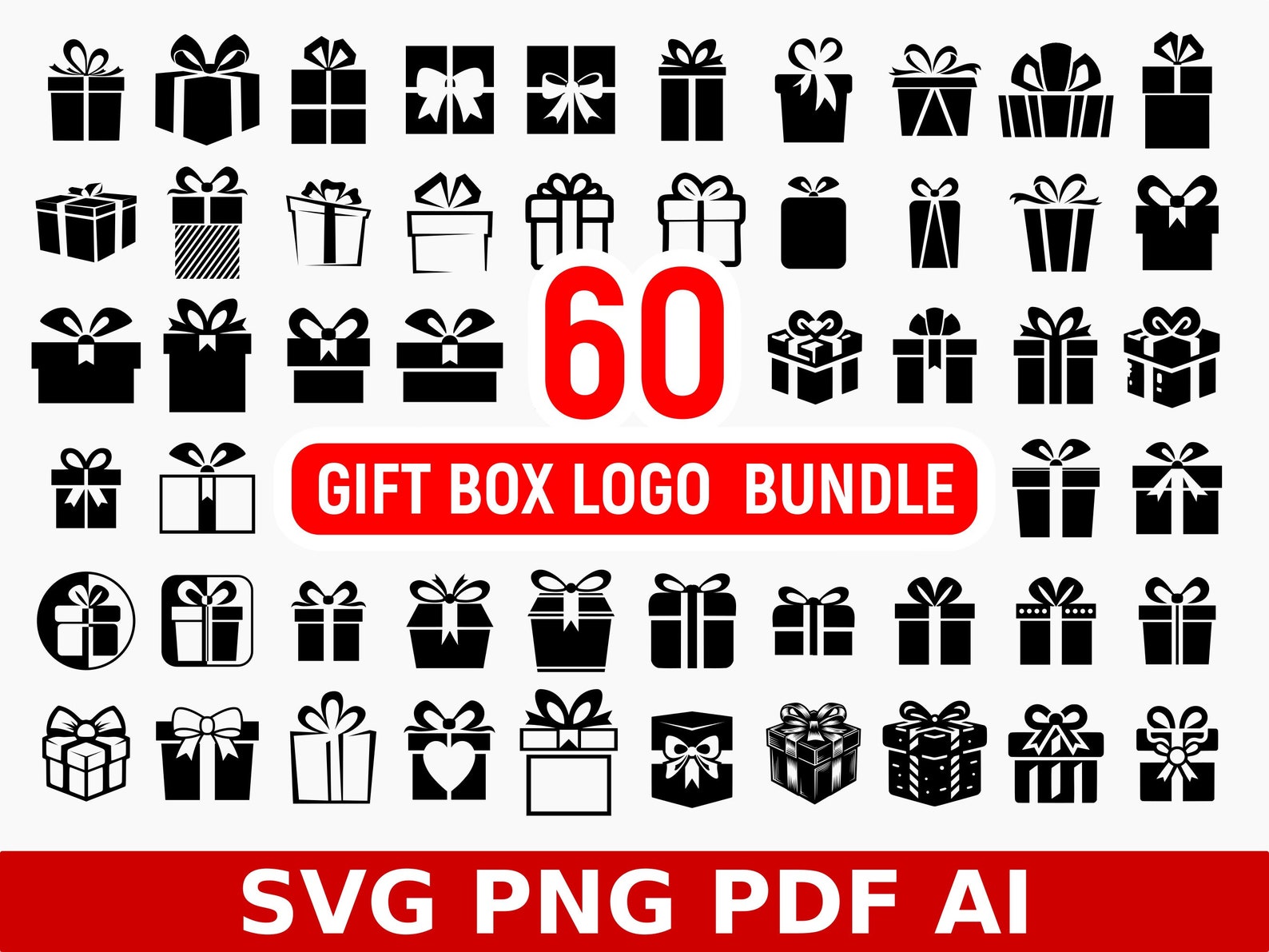 60 Gift Box Logo Design SVG, PNG, PDF Bundle Clipart | Gift Logo ...