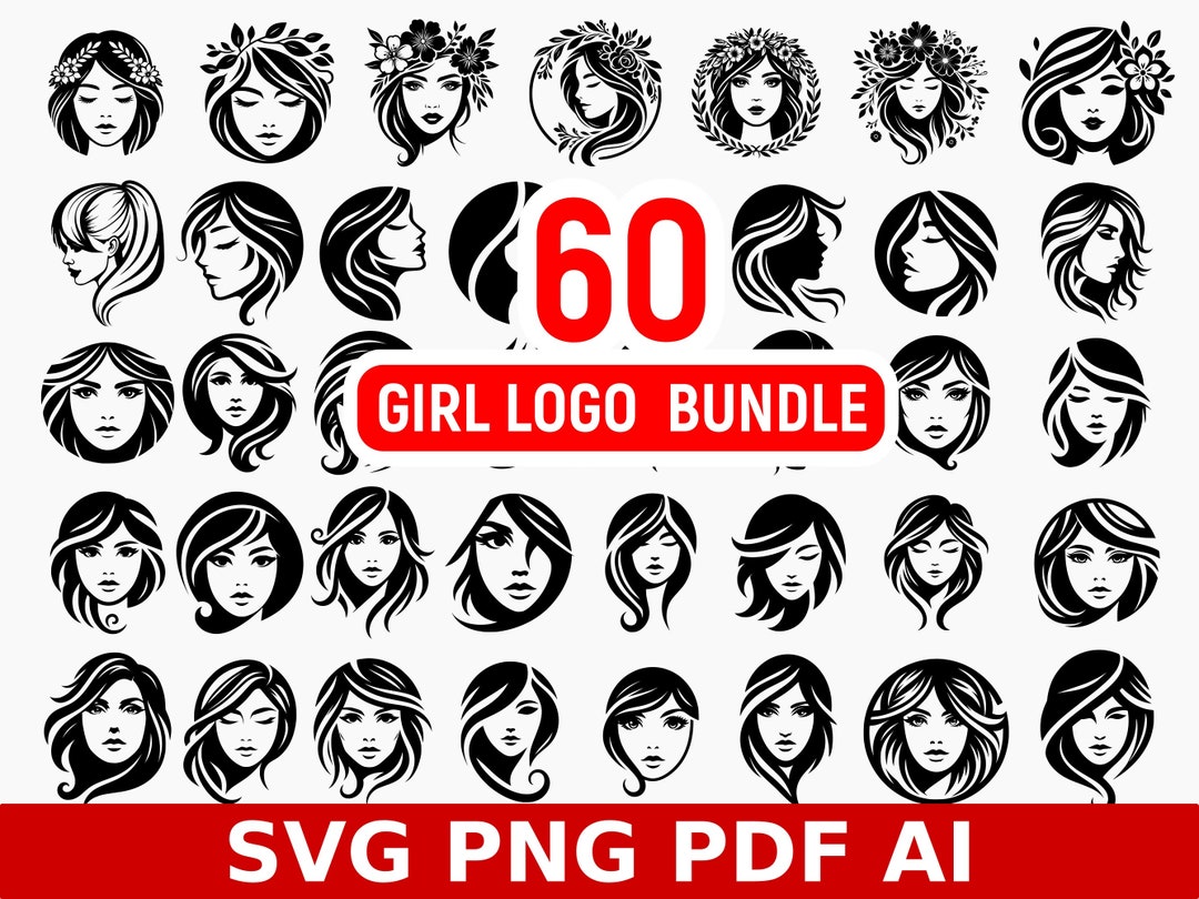 60 Face Girl Logos SVG PNG PDF Clipart Bundle | Girl Png Clipart | Girl ...