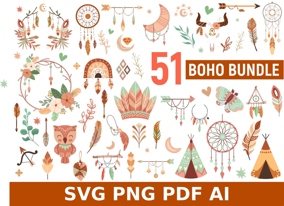 Boho Clipart, Boho Svg, Boho Bundle, Boho Elements, Boho Png, Boho ...