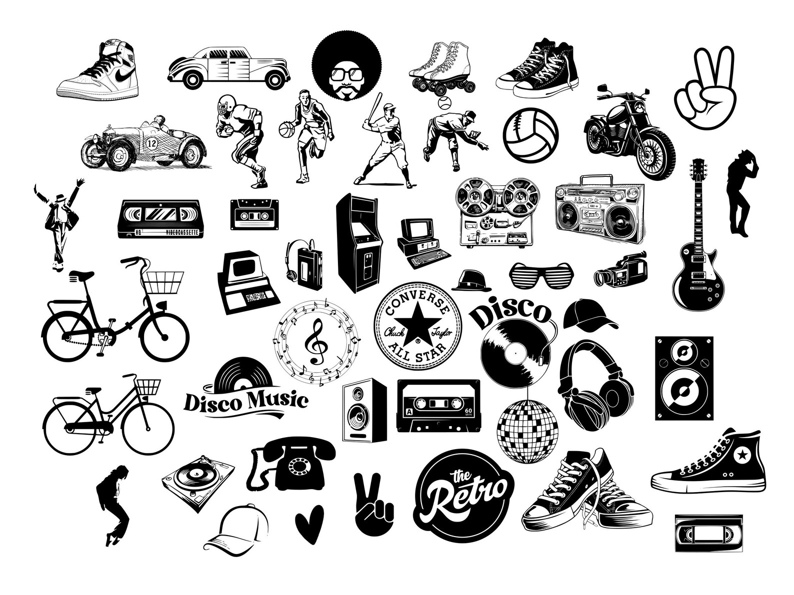 160+ Retro SVG Clipart Bundle, Retro Vector, Retro Elements, Retro ...
