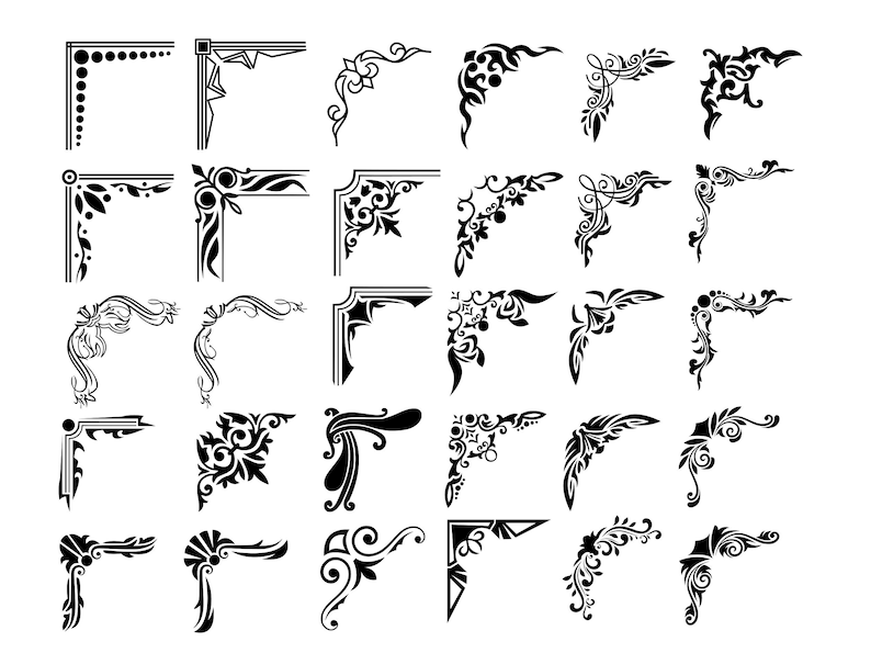 150 Vector Corners Elements SVG for Frames, Page Decoration Set 2, Corners SVG, Corners Pattern ...